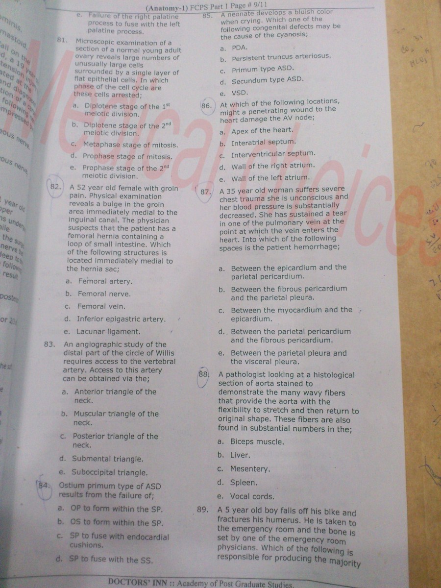 FCPS Part 1 Past Papers Original | MEDICAL CHOICES